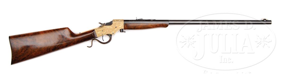 RARE ENGRAVED GOLD PLATED STEVENS FAVORITE SINGLE SHOT RIFLE.