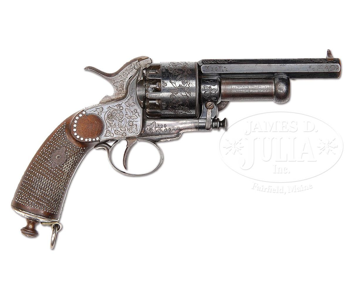 EXTRORDINARY CASED CONFEDERATE ENGRAVED AND SILVER INLAID BABY LEMAT ...