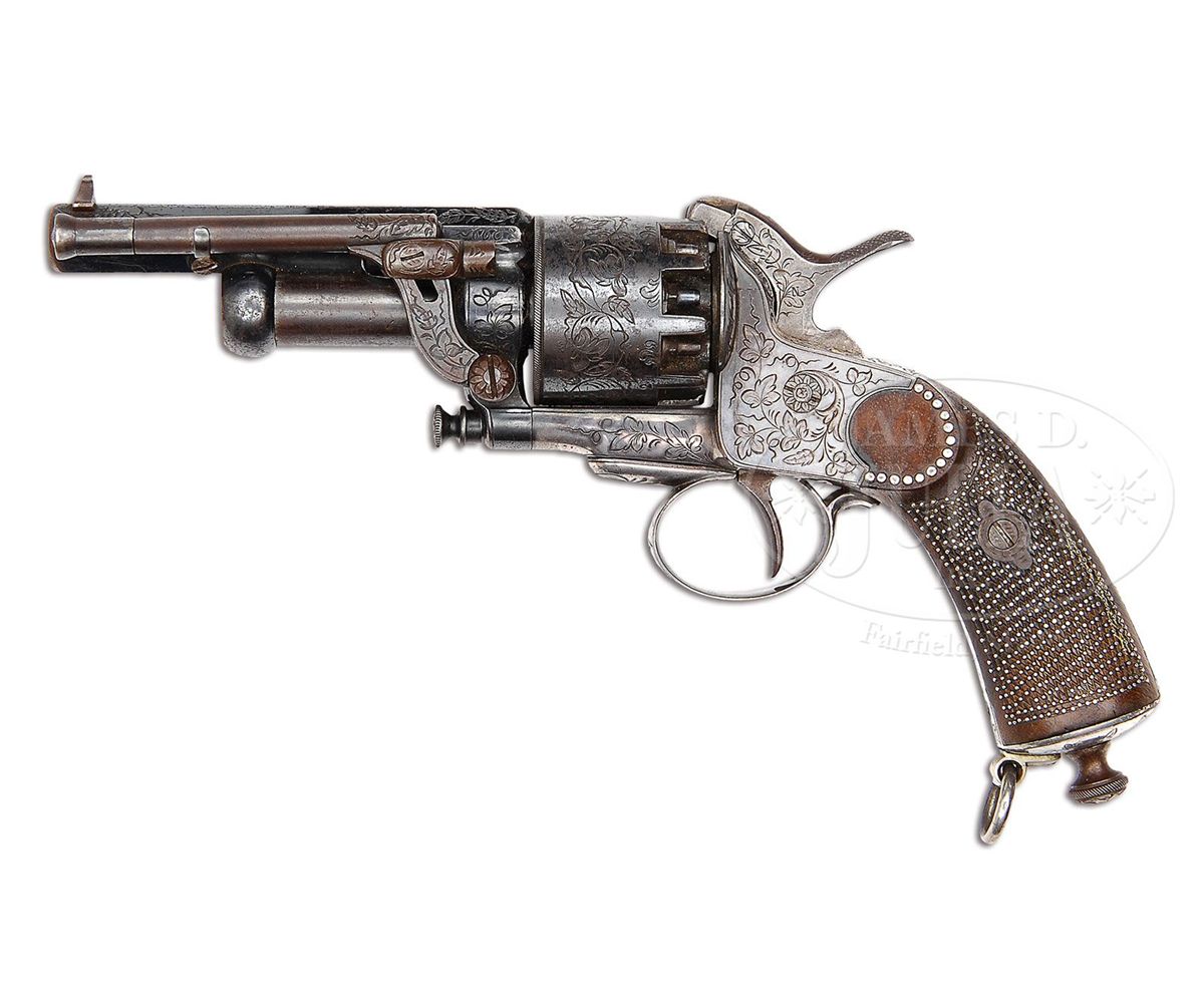 EXTRORDINARY CASED CONFEDERATE ENGRAVED AND SILVER INLAID BABY LEMAT ...