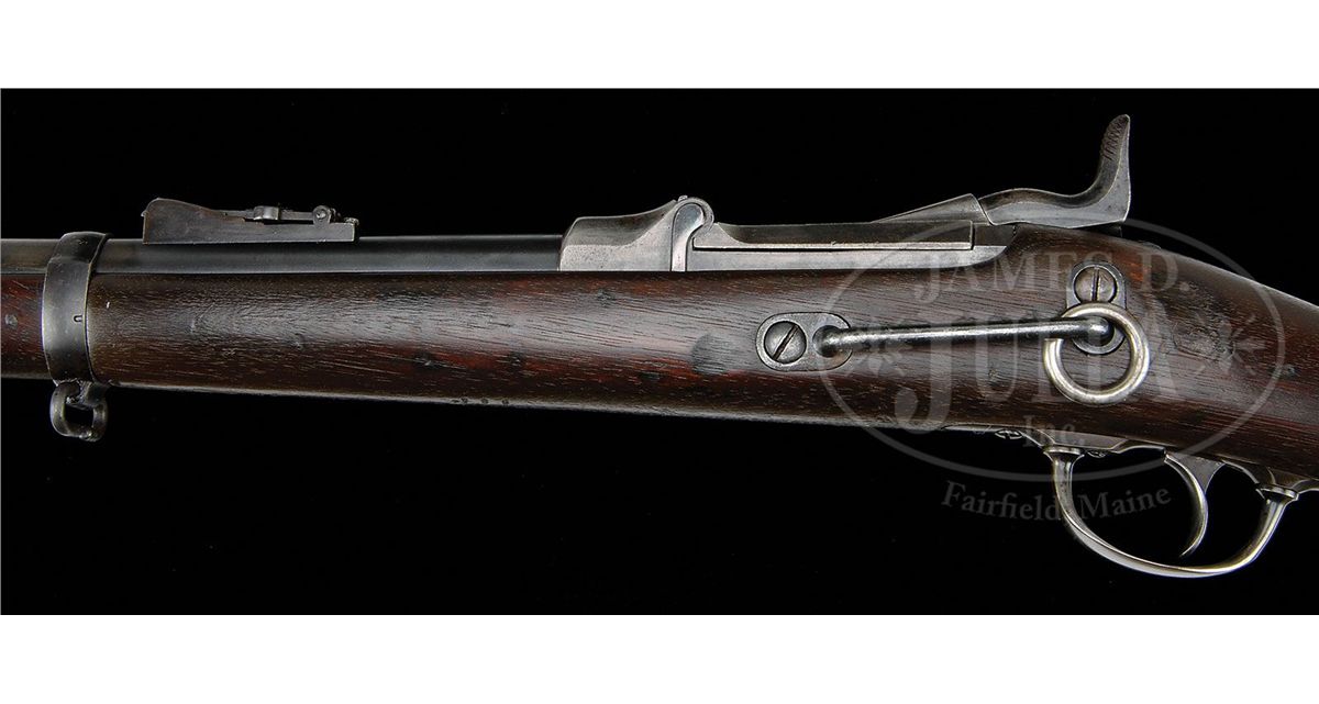 SCARCE CUSTER RANGE SPRINGFIELD MODEL 1873 TRAPDOOR SADDLE RING CARBINE.
