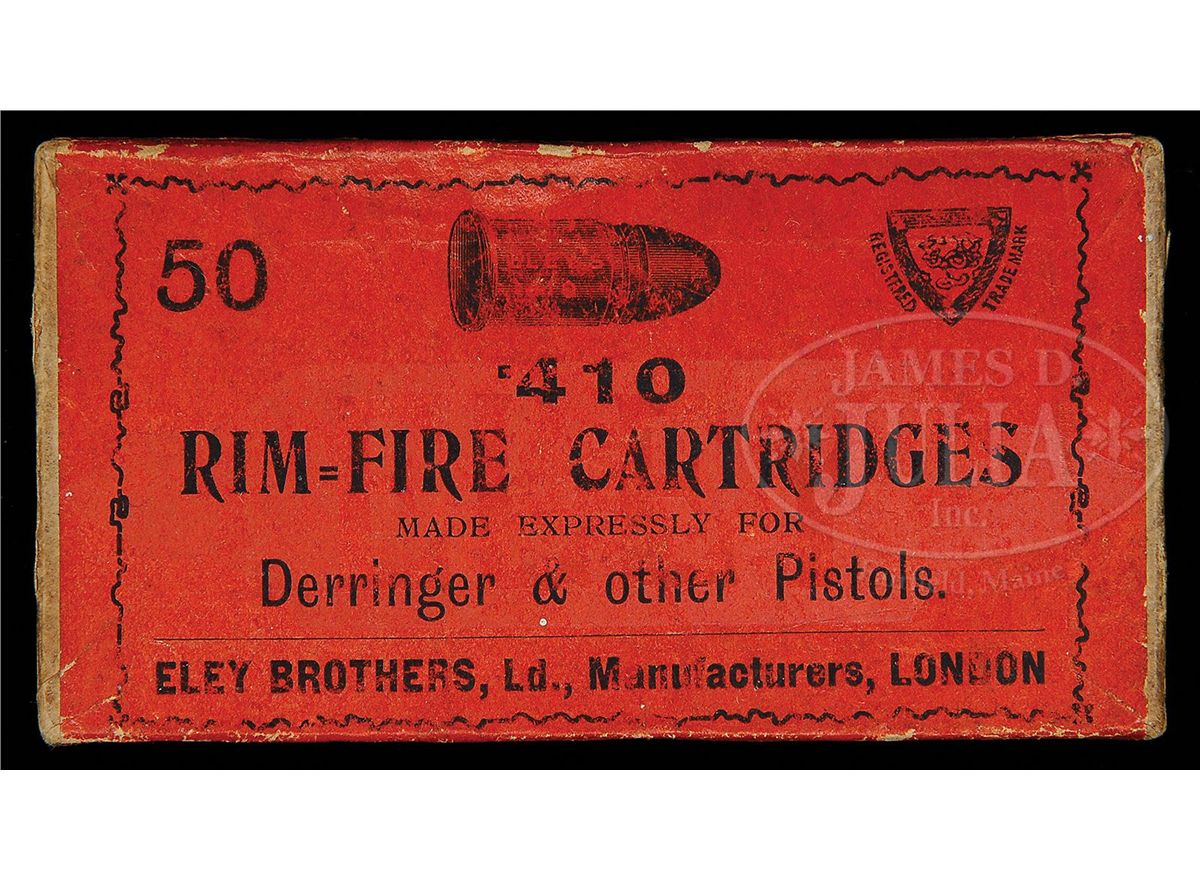 FULL BOX OF 50 ELEY BROS. .410 SHORT RIM FIRE CARTRIDGES.