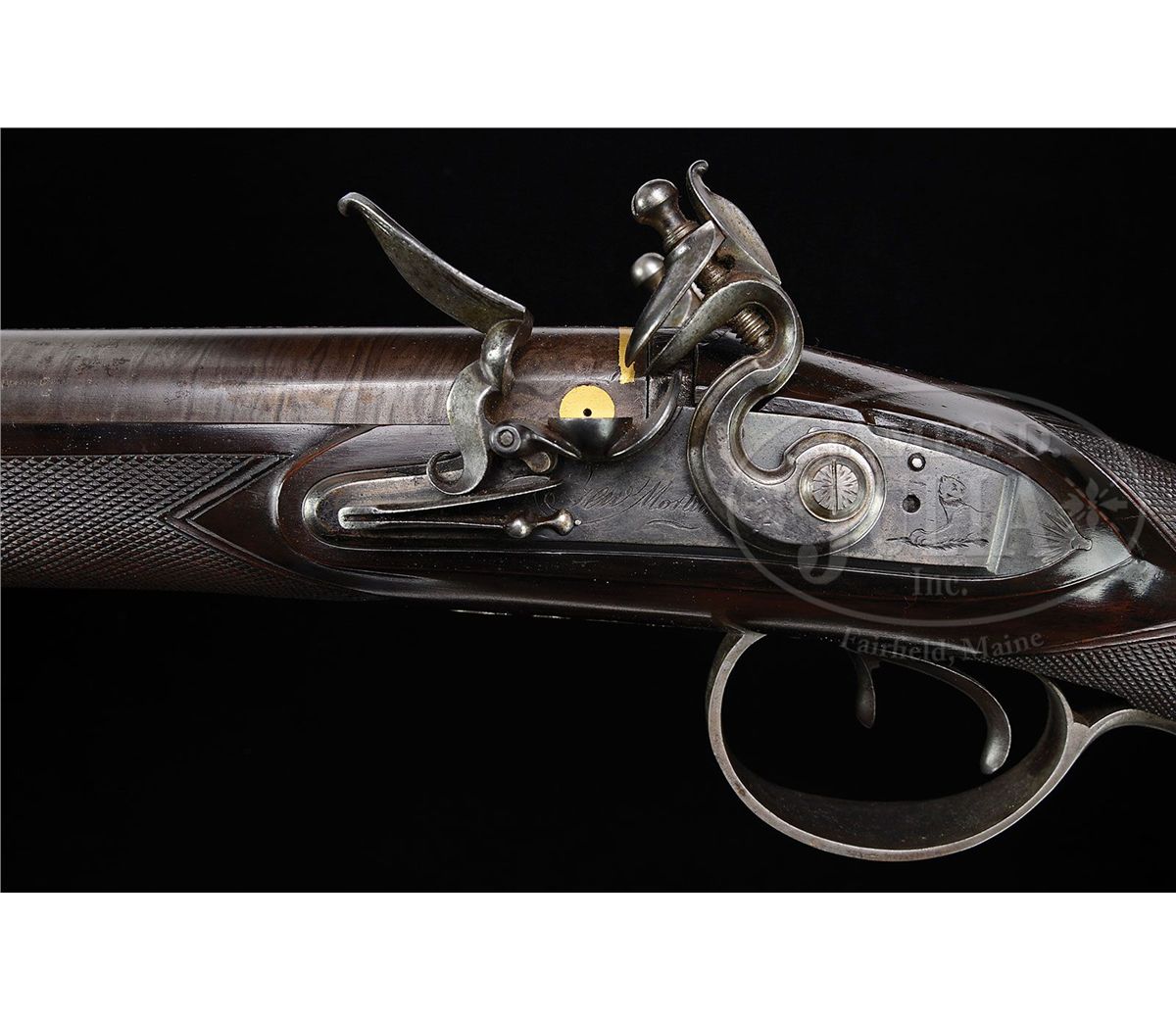 MASSIVE H. W. MORTIMER SIX BORE FLINTLOCK DOUBLE RIFLE.