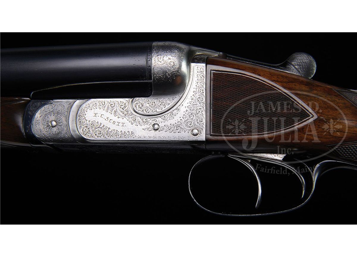 *F. C. SCOTT BOXLOCK DANGEROUS GAME DOUBLE RIFLE WITH CASE AND AMMUNITION.