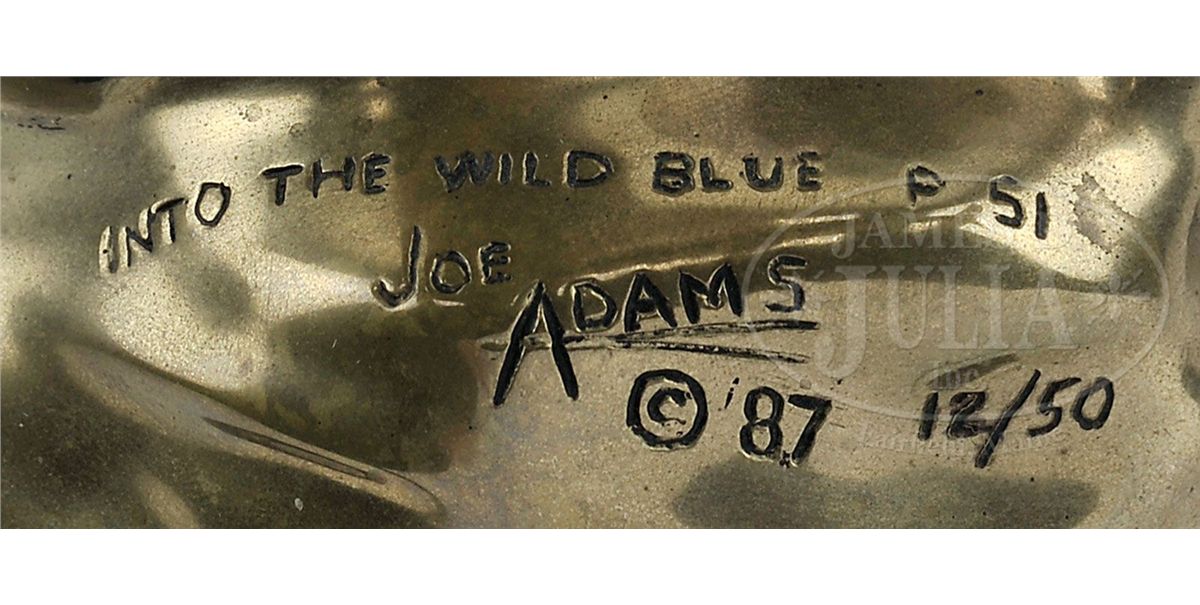 RARE AVIATION BRASS SCULPTURE "INTO THE WILD BLUE" BY ARTIST JOE ADAMS.