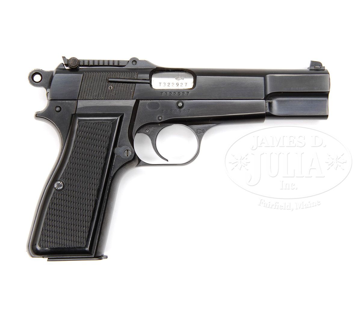 *BROWNING HI POWER SLOTTED FRAME TANGENT SIGHT PISTOL WITH BOX.