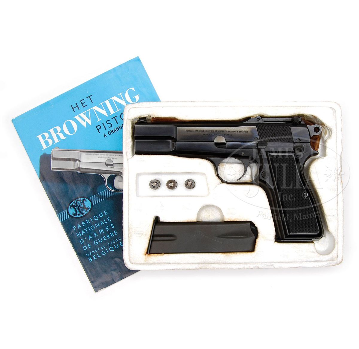 *BROWNING HI POWER SLOTTED FRAME TANGENT SIGHT PISTOL WITH BOX.