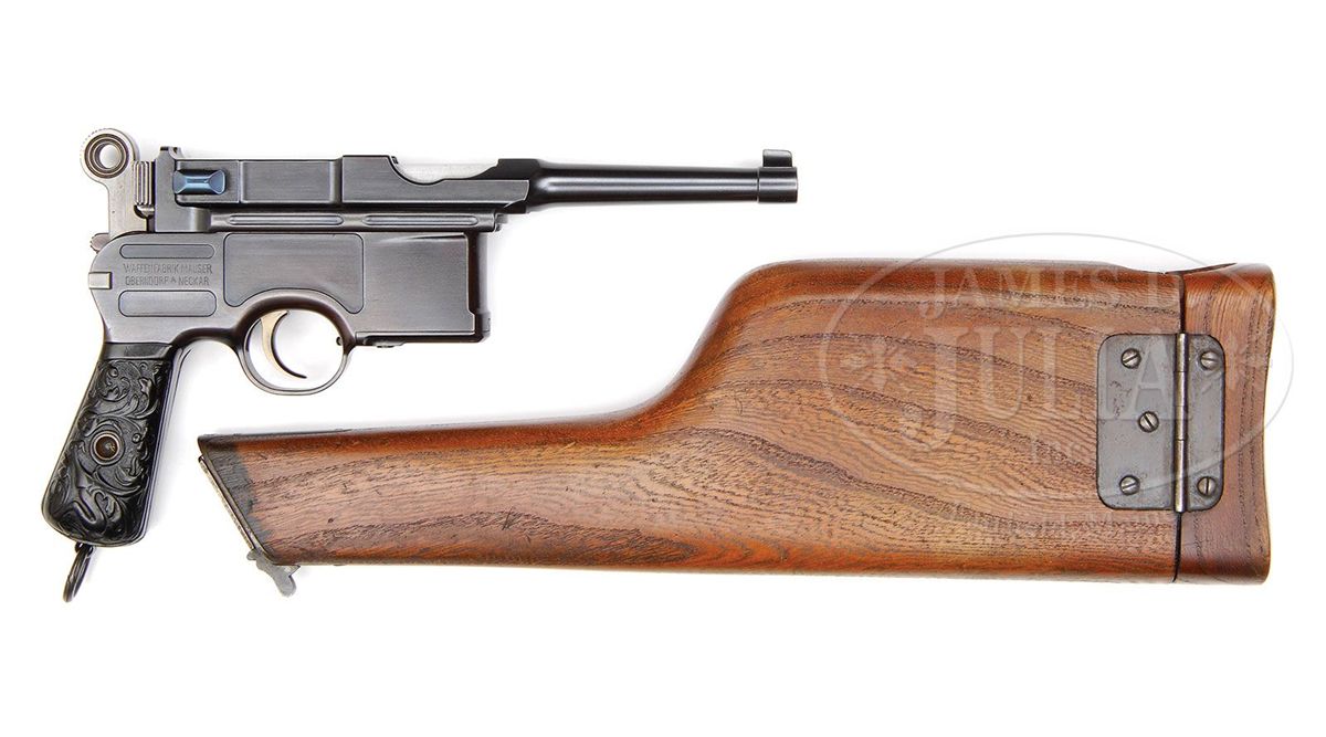 *RARE MAUSER C96 6-SHOT FIXED SIGHT WITH LARGE RING HAMMER AND STOCK.