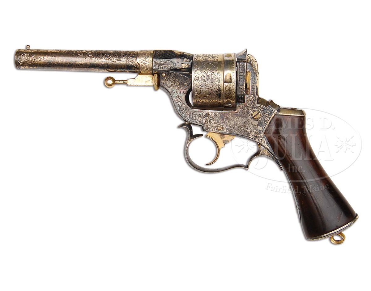 RARE SILVER-PLATED AND GOLD WASHED ENGRAVED PERRIN REVOLVER.