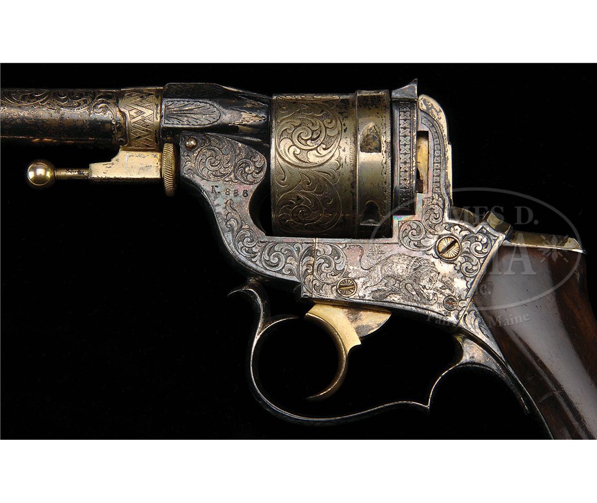 RARE SILVER-PLATED AND GOLD WASHED ENGRAVED PERRIN REVOLVER.