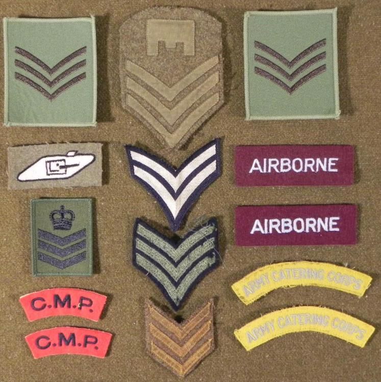 14 BRITISH MILITARY PATCHES-CHEVRONS, REGIMENTAL WWII-