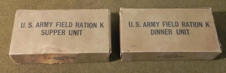 TWO ORIGINAL WWII ARMY COMBAT FIELD K RATION KITS