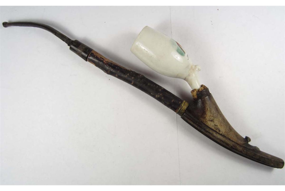 ANTIQUE CERAMIC BOWL PIPE - IMAGE OF F JOSEF ON BOWL