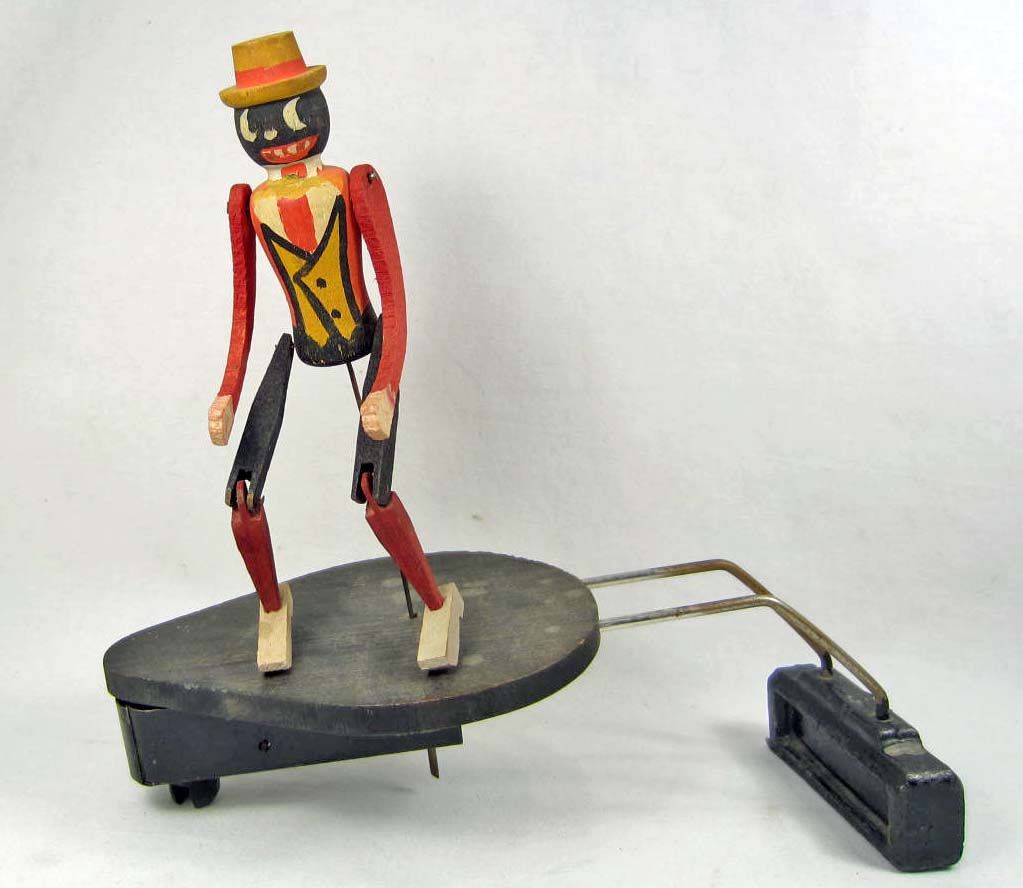 ANTIQUE WOODEN BLACK AMERICANA PHONOGRAPH DANCER - NATIONAL TOY CO., BOSTON