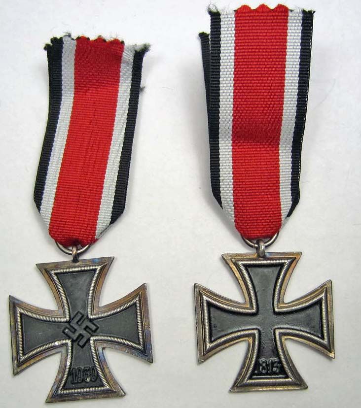 LOT OF 2 GERMAN NAZI 2ND CLASS IRON CROSSES W/ RIBBONS