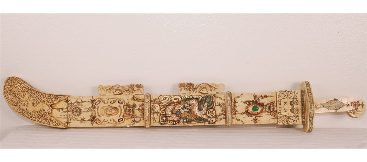 Hand Carved Bone Sword and Sheath 36"L