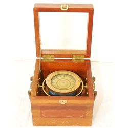 Bronze Gimbaled Compass Encased in Wooden Box