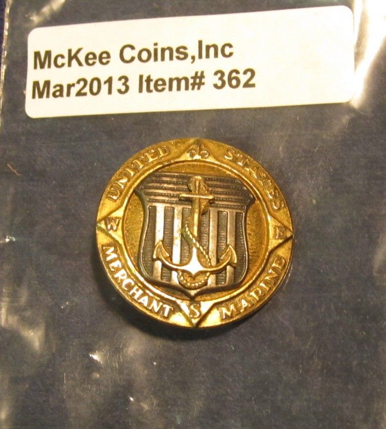 362. U.S. Merchant Marine Pin. Gold plating over Silver, marked ...