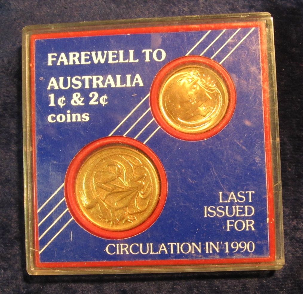 752. Australia Coin Display Case containing "Farewell to Australia 1c ...