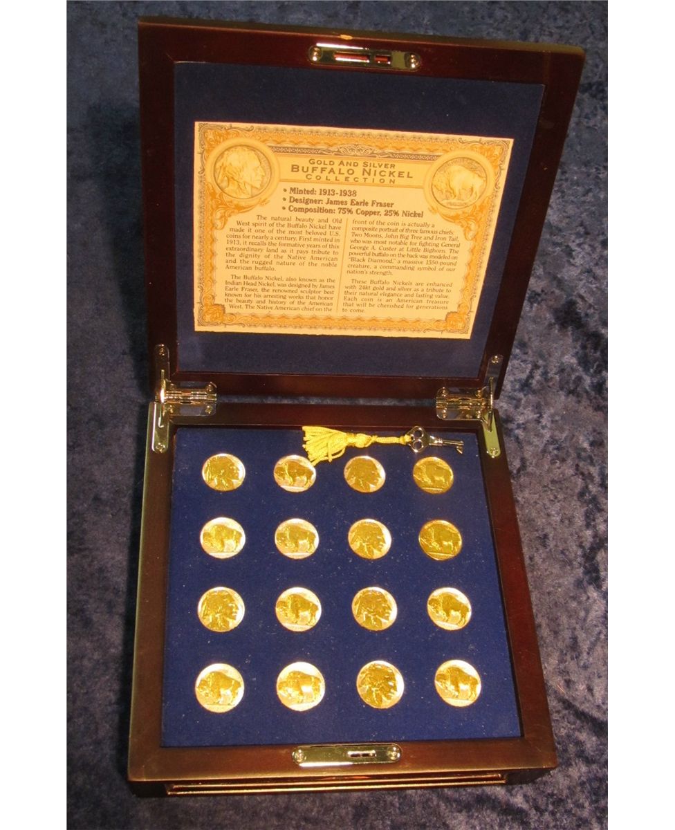 1519. Gold and Silver Buffalo Nickel Collection in Hardwood lockable ...