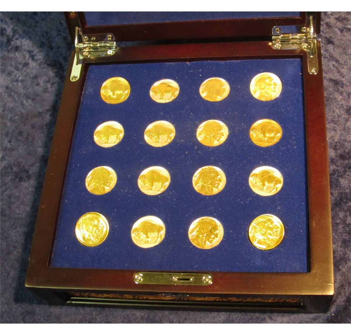 1519. Gold and Silver Buffalo Nickel Collection in Hardwood lockable ...