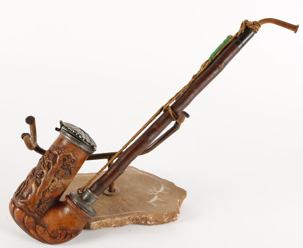 18th-19th Century Carved Burl Wood Pipe