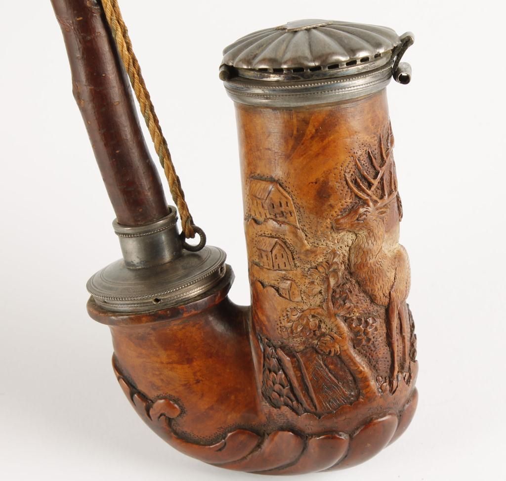 18th-19th Century Carved Burl Wood Pipe