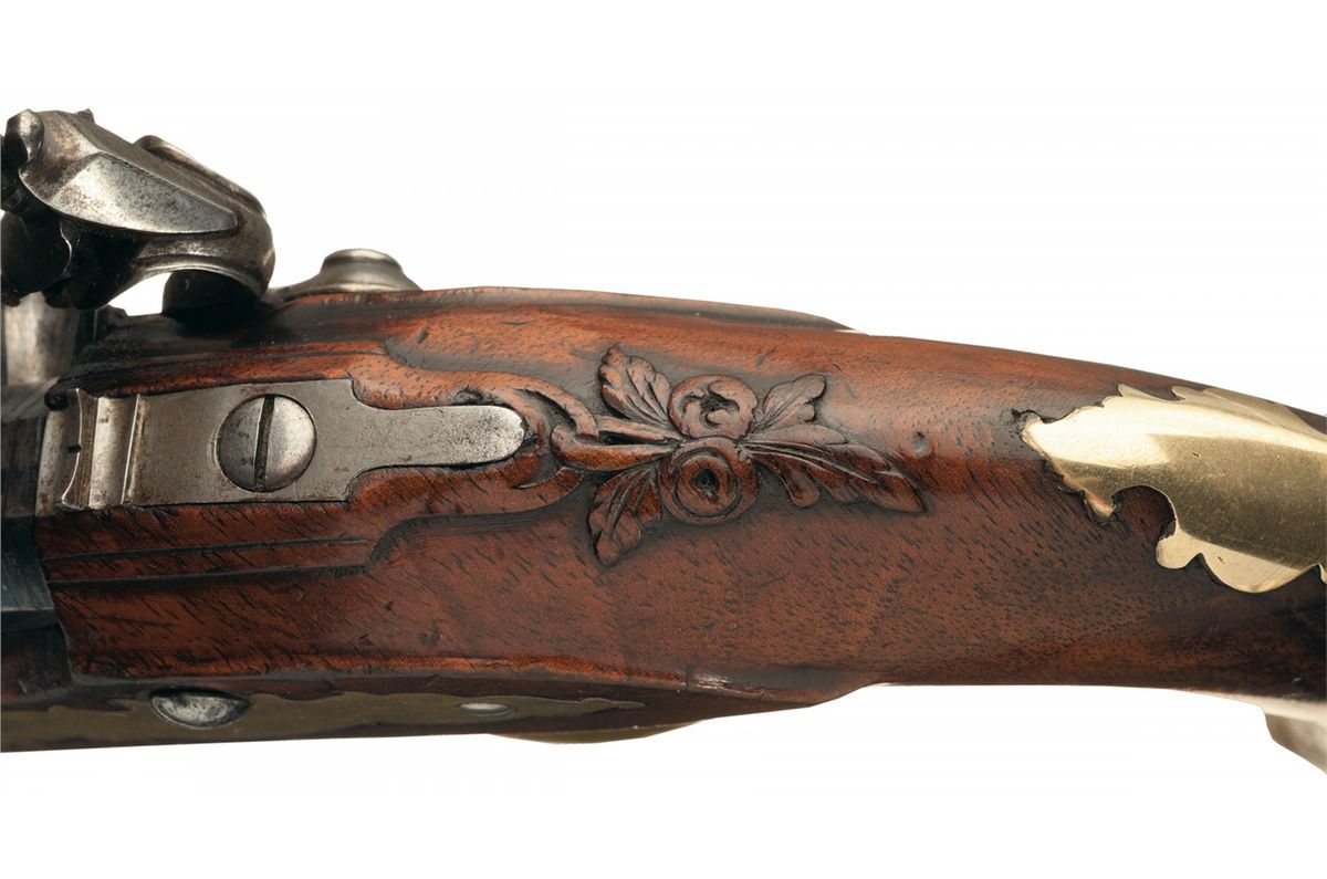 Pair of I. Kuchenreuter Gold Inlaid Flintlock Pistols