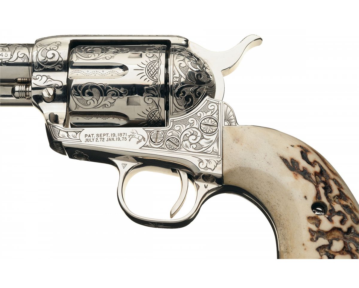 Engraved Colt Single Action Revolver with Stag Grips