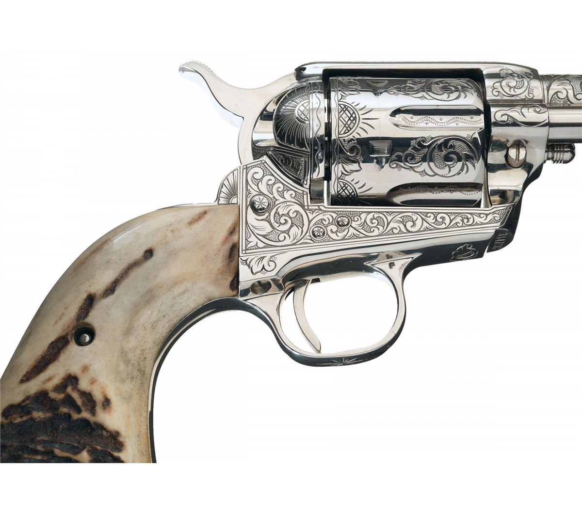 Engraved Colt Single Action Revolver with Stag Grips