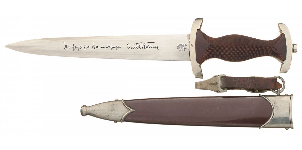 Rare Documented Ernst Rohm Inscribed SA Dagger with Sheath, Hanger and ...