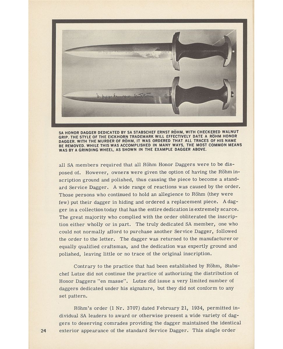 Rare Documented Ernst Rohm Inscribed SA Dagger with Sheath, Hanger and ...