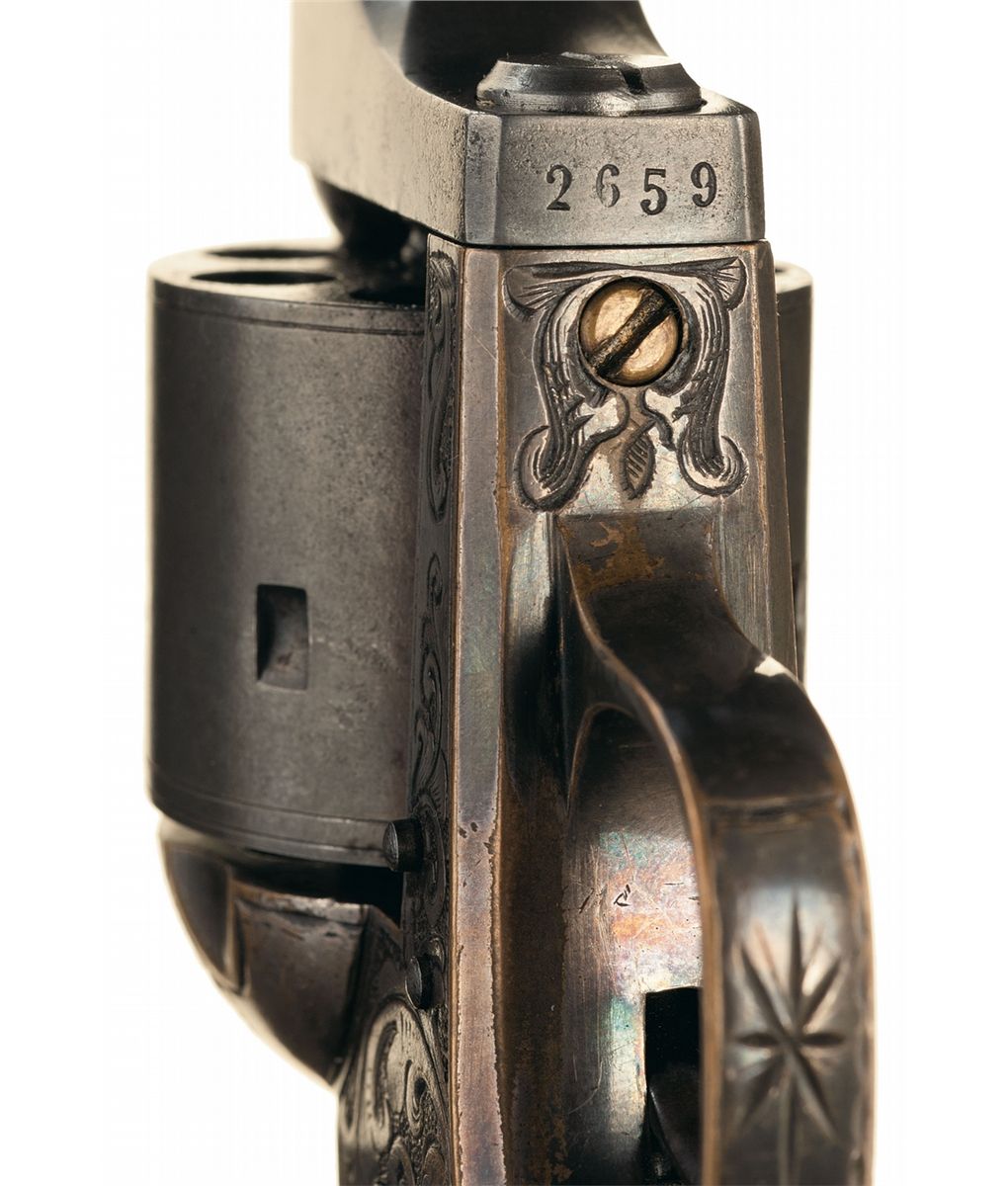 Engraved Moore Patent Single Action Belt Revolver with Inscription