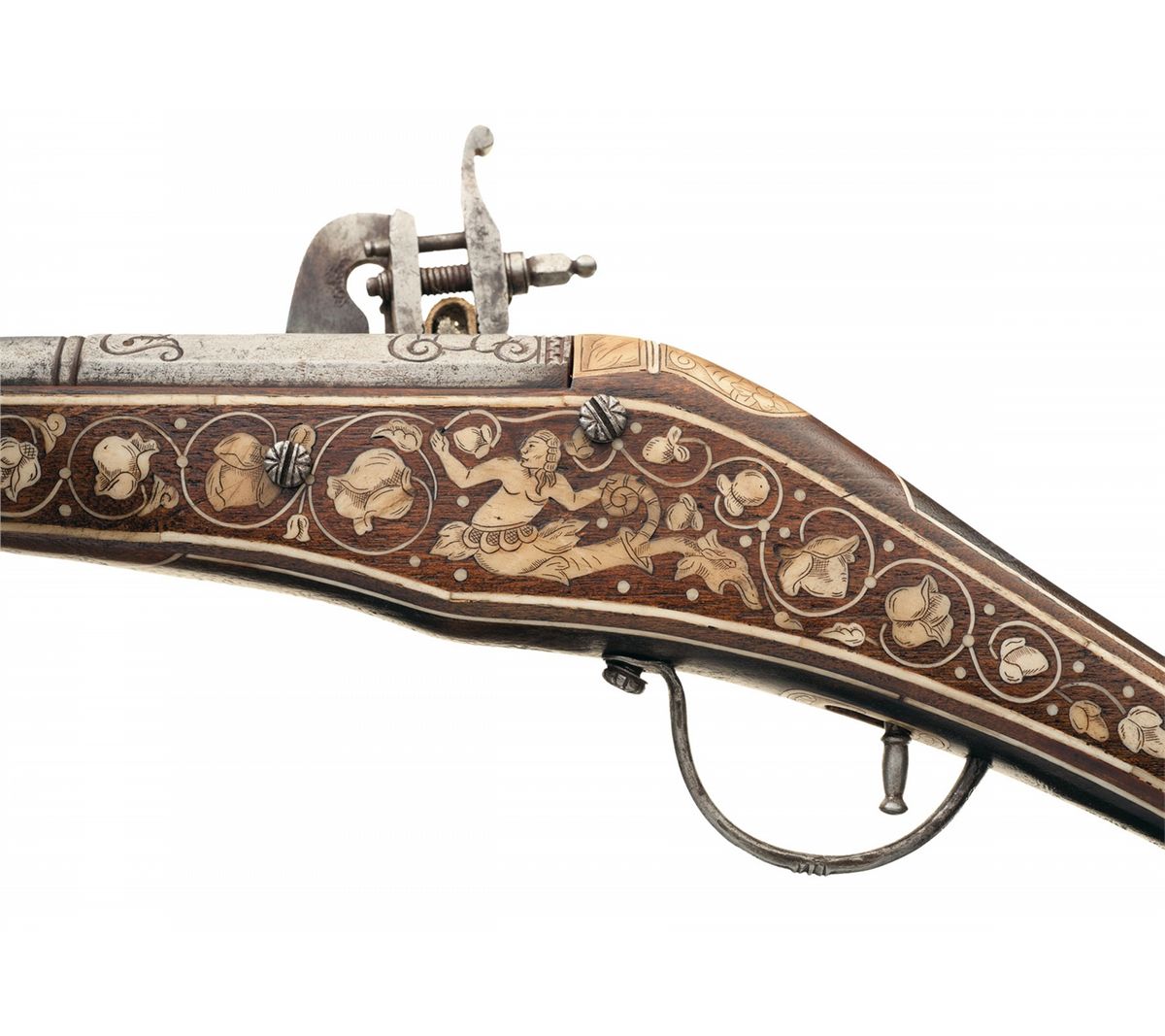 Decorative Wheelock Pistol with Attractive Scrimshawed Ivory Stock Inlays