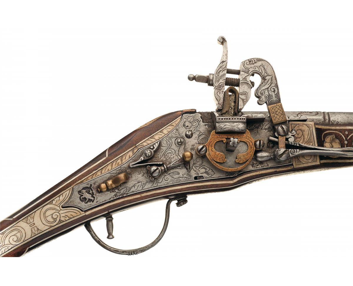 Decorative Wheelock Pistol with Attractive Scrimshawed Ivory Stock Inlays