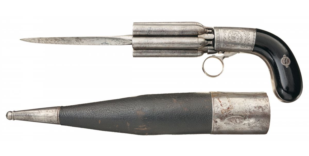 Engraved Unique Inscribed Mariette System Pepperbox Revolver with ...