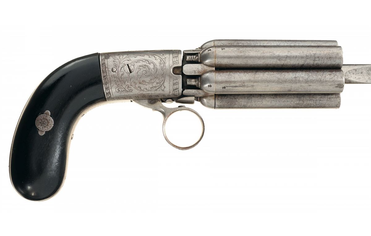 Engraved Unique Inscribed Mariette System Pepperbox Revolver with ...