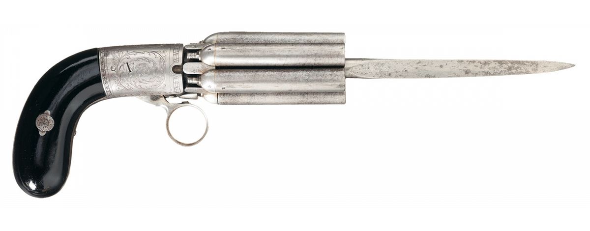 Engraved Unique Inscribed Mariette System Pepperbox Revolver with ...