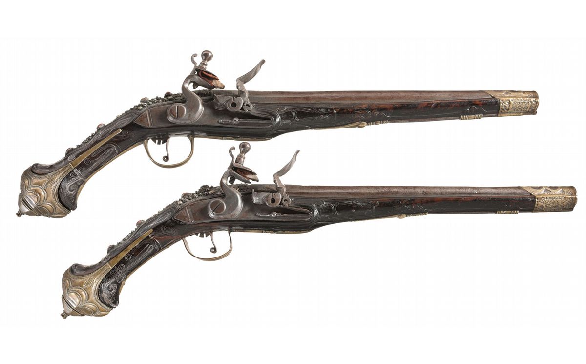 Attractive Pair of Chieftain Grade Ornate Arabic Flintlock Pistols with ...