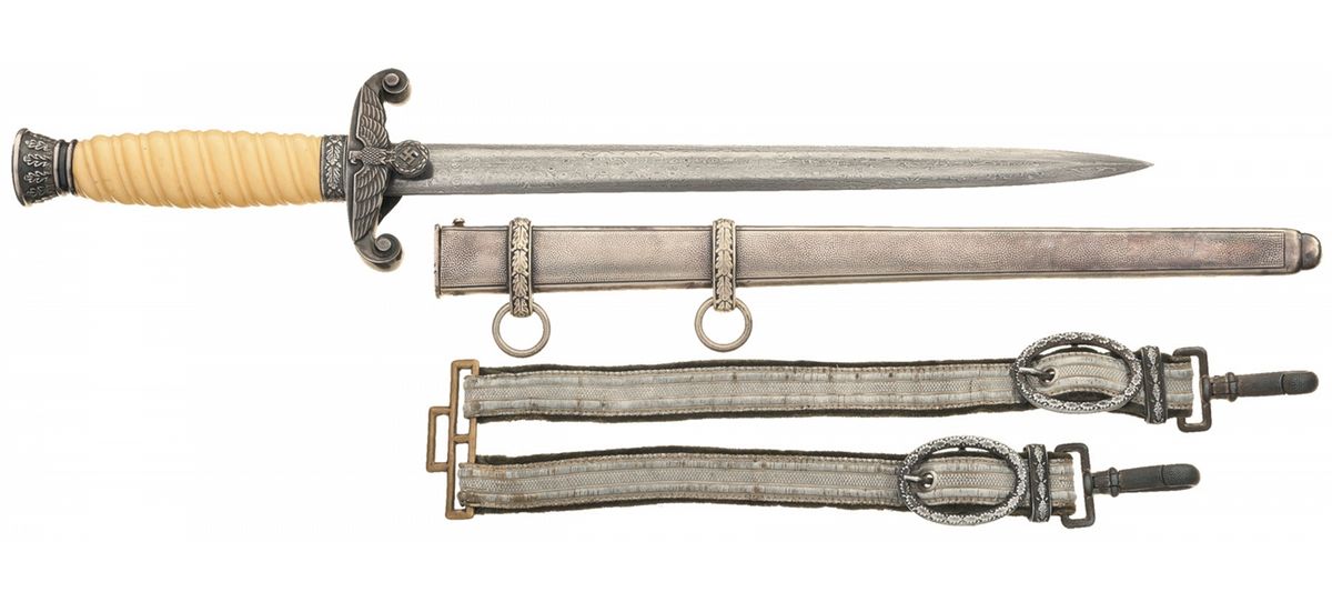 Scarce Nazi Damascus Pattern Wehrmacht Heer Dagger with Sheath