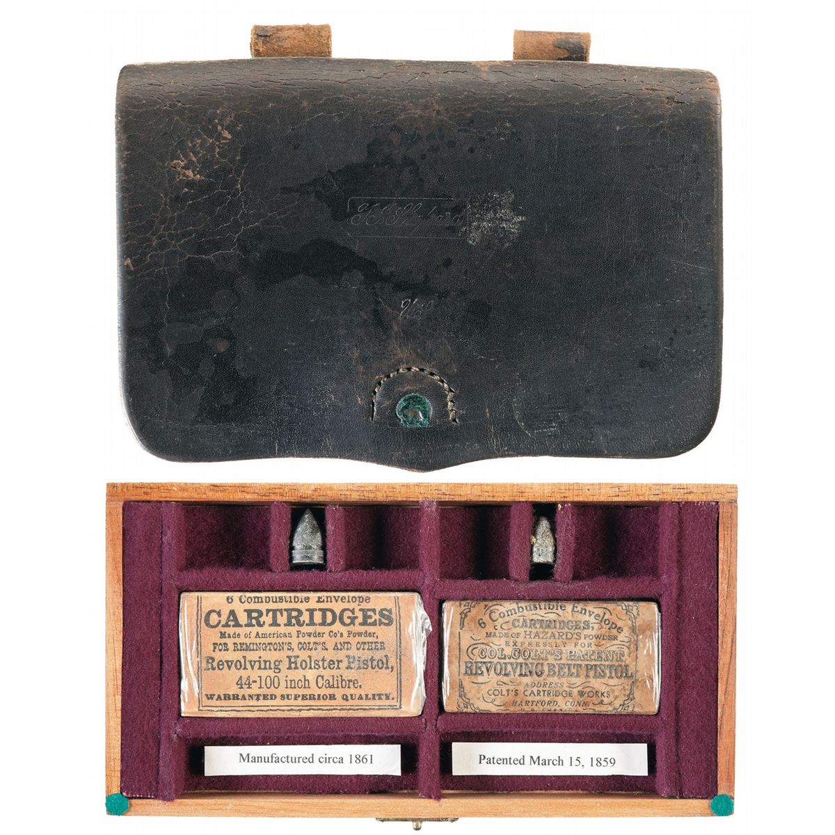 One Cartridge Belt Box and Two Antique Combustible Cartridge Boxes