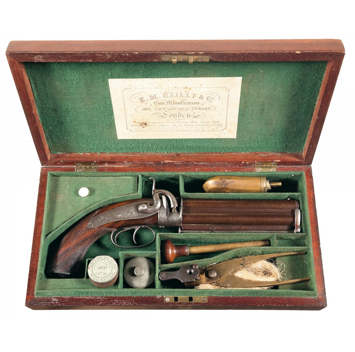 Cased Engraved Edward Reilly London Percussion Over/Under Howdah Pistol ...