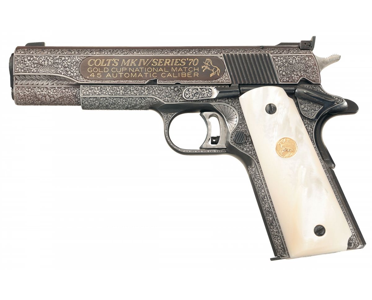 R. Pirosin Signed Custom Engraved Colt MK IV Series 70 Gold Cup National Match Semi-Automatic Pistol
