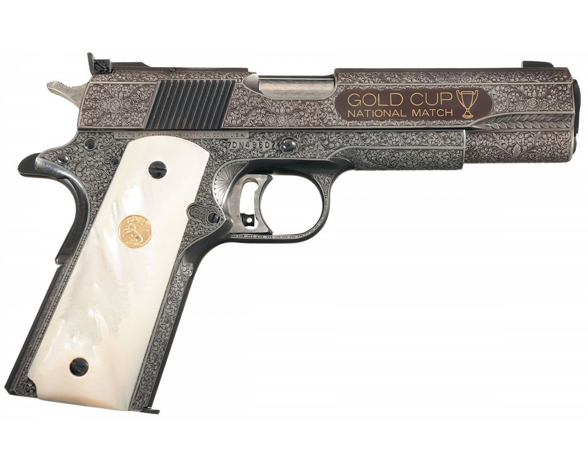 R. Pirosin Signed Custom Engraved Colt MK IV Series 70 Gold Cup National Match Semi-Automatic Pistol