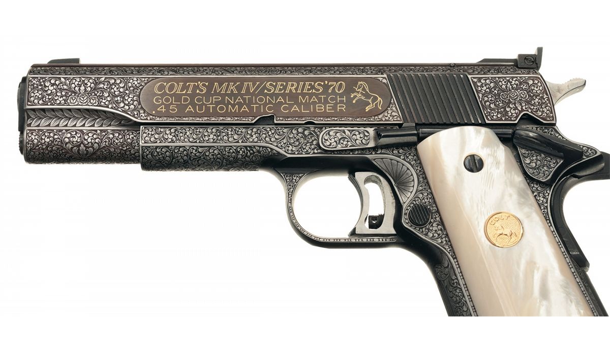 R. Pirosin Signed Custom Engraved Colt MK IV Series 70 Gold Cup National Match Semi-Automatic Pistol
