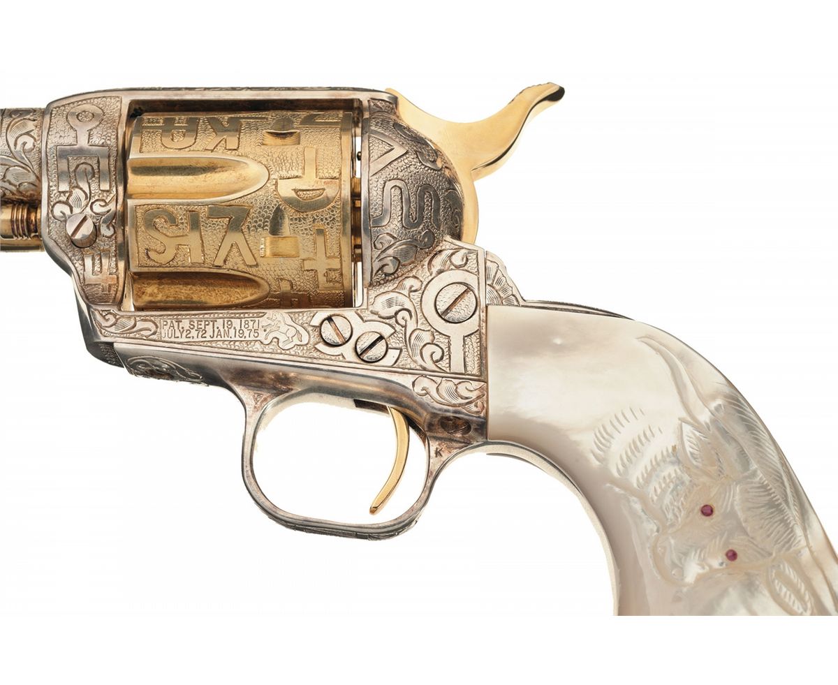Cased Cattle Brand Engraved Colt Single Action Army Revolver Gold and ...