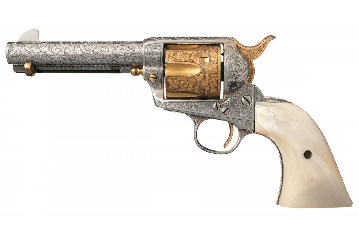 Engraved Colt Single Action Army Revolver with Carved Steer Head Pearl ...