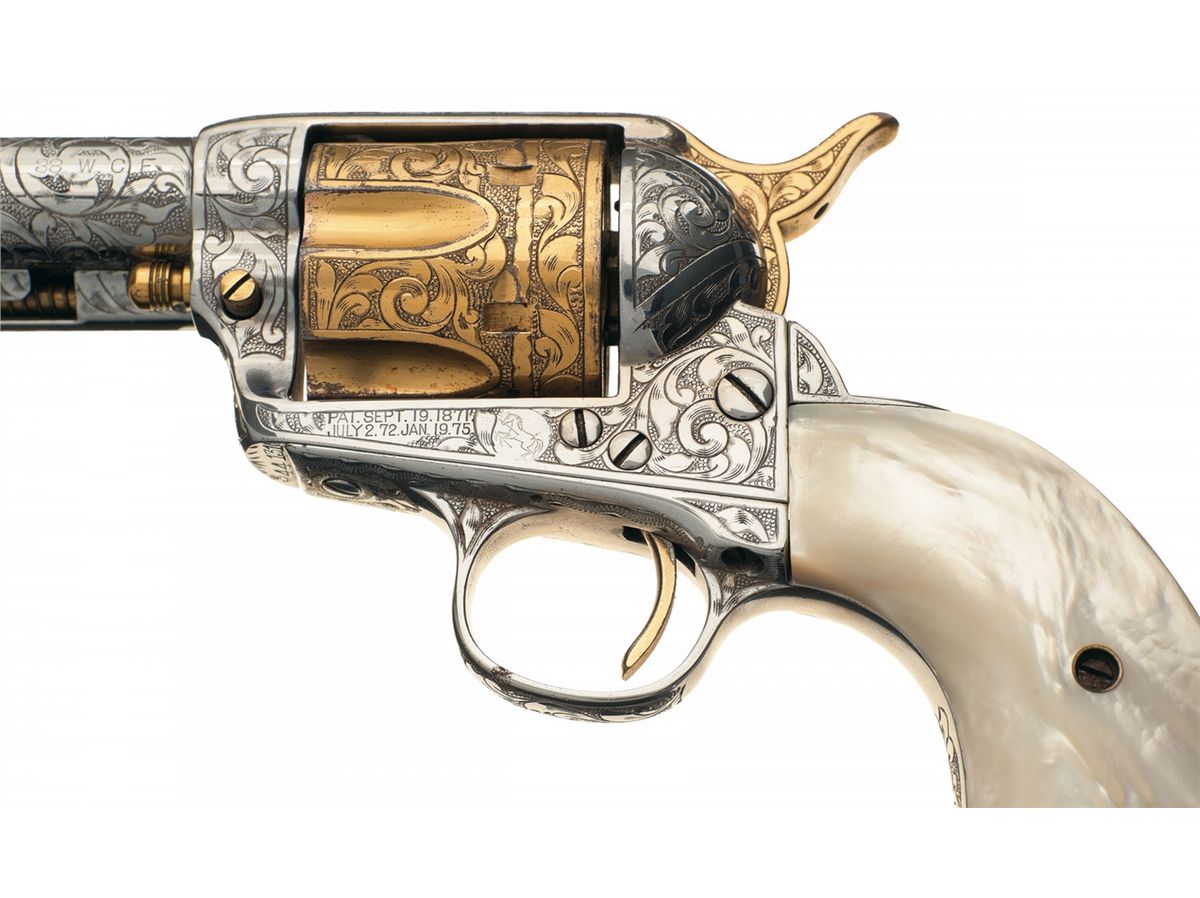 Engraved Colt Single Action Army Revolver with Carved Steer Head Pearl ...