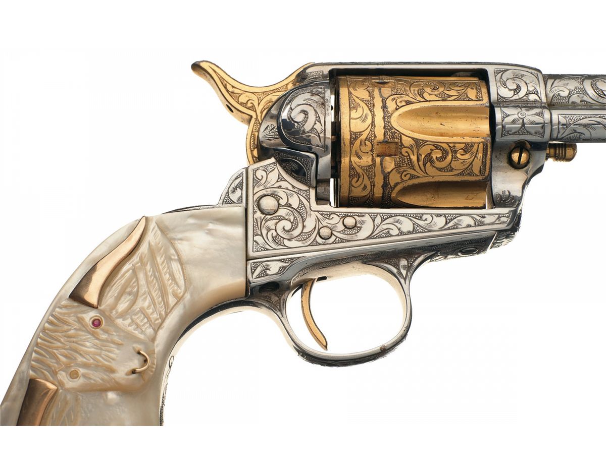 Engraved Colt Single Action Army Revolver with Carved Steer Head Pearl ...