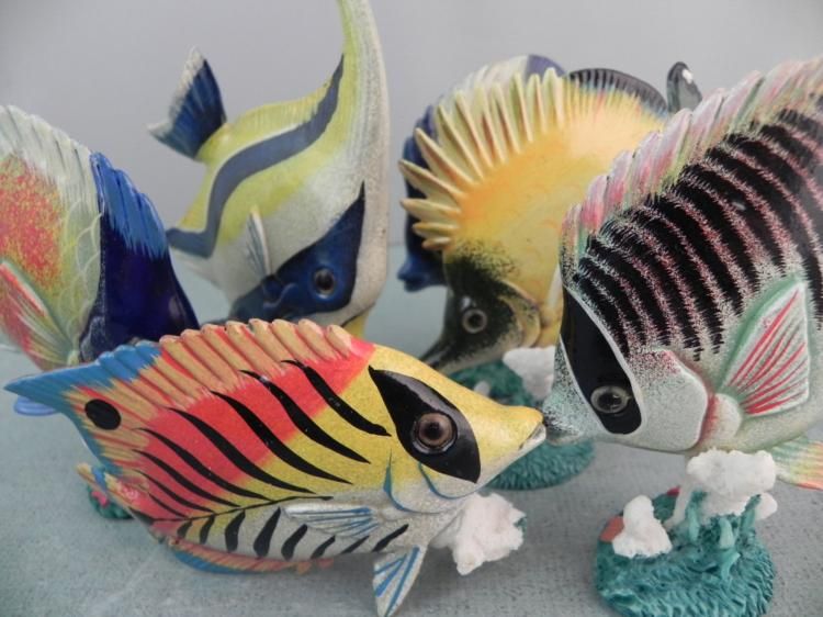 Set of 6 Different Tropical Fish Figurines Hand Painted