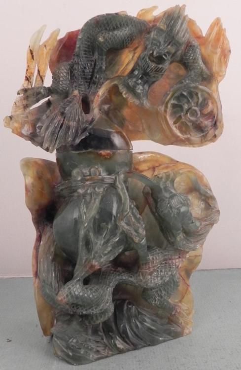 Antique Jade Hand Carved Chinese Dragons Sculpture